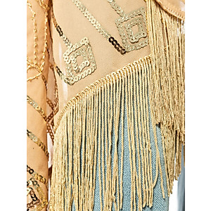 Anna-Kaci Womens Oversized Gatsby Hand Beaded Fringed Sequin Evening Shawl Wrap, Gold, Onesize