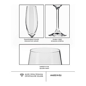 Krosno Crystal Champagne Flute Glasses | Set of 6 | 6.8 oz | Venezia Collection | Perfect for Home Restaurants and Parties | Dishwasher Safe | Gift Idea | Made in Europe