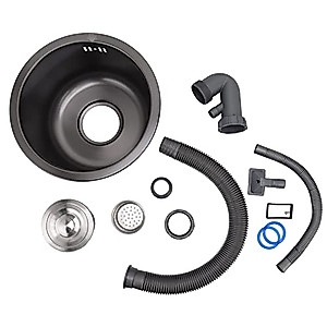 Stainless Steel Single Bowl Mini Round Kitchen Sink with Drain Accessories for Home Bar - Compact and Durable(black)