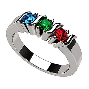 Central Diamond Center S-Bar Mothers Family Ring with 1 to 6 Simulated Birthstones - Sterling Silver - Size 8