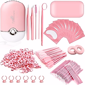 267 PCS Eyelash Extension Supplies Lash Extension Kit USB Air Conditioning Blower,Silicone Pad,Under Eye Gel Pads,Mini Makeup Mirror,Tapes,Tweezers,Glue Rings,Eyelash Brushes,Mini Applicator