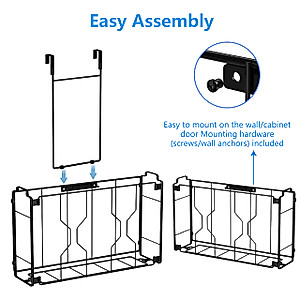 2 Pack- Simple Trending Over the Door/Wall Mount Cabinet Door Organizer Holder in Kitchen or Pantry for Cutting Board, Aluminum Foil, Cleaning Supplies, Black
