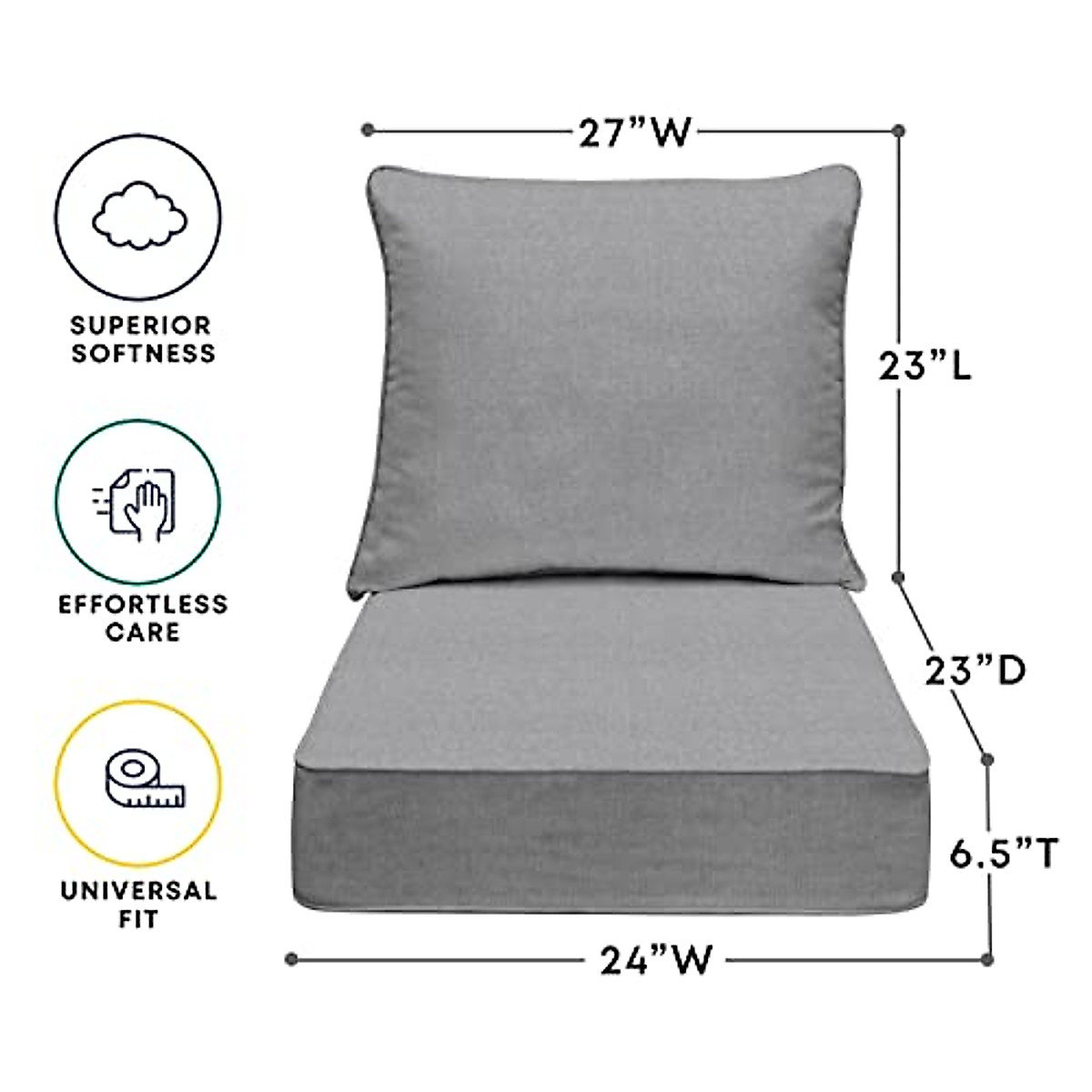 Honeycomb Outdoor Textured Solid Platinum Grey Deep Seating Patio Cushion Set: Resilient Foam Filling, Weather Resistant and Stylish Set, Seat: 24" W x 23" D x 6.5” T; Back: 27" W x 24” L