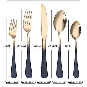 Silverware Set Black Gold Gradual Change Color Handle Flatware Cutlery Tableware Cutlery Set,Food-Grade Stainless Steel，Mirror Finished Utensil Sets for Home Restaurant