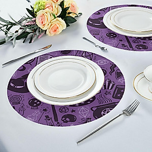 Nesatuwa Halloween Witch Round Placemats Set of 1 Table Mats for Kitchen Washable Non-Slip Place Mats Heat Resistant Place Mats for Kitchen Dining Table Decoration