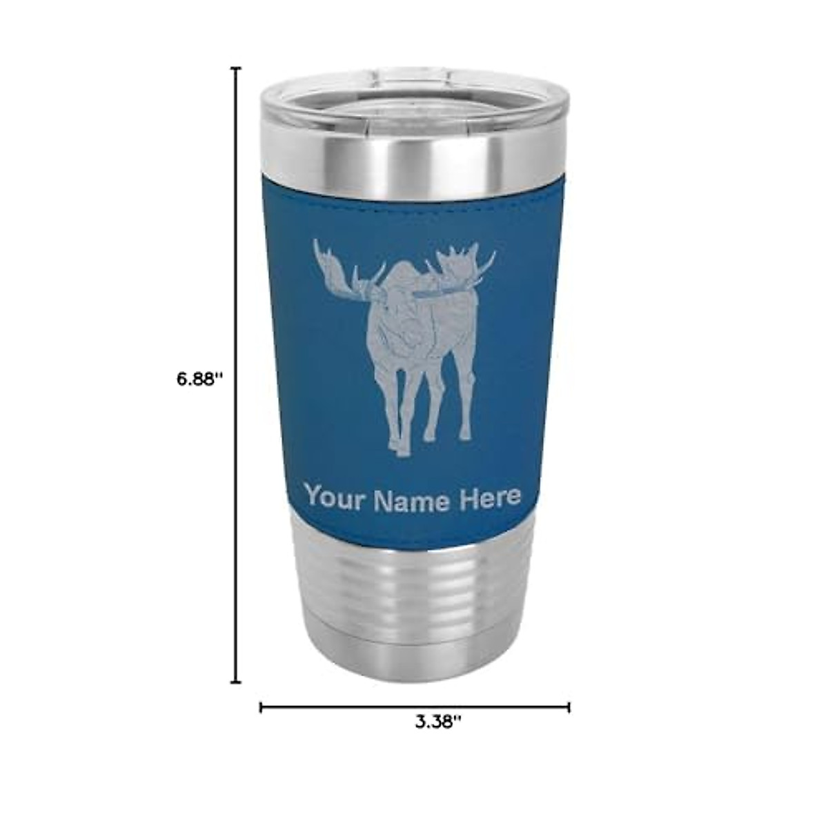 LaserGram 20oz Vacuum Insulated Tumbler Mug, Moose, Personalized Engraving Included (Faux Leather, Blue)