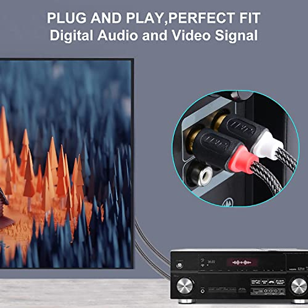 J&D Dual 1/4 inch TS to Dual RCA Stereo Audio Interconnect Cable, Gold Plated Audiowave Series 2X 6.35mm Male TS to 2 RCA Male Stereo Audio Adapter with PVC Shelled Housing and Nylon Braid, 6 Feet