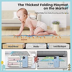 Gimars XL BPA Free 0.6 in Thickest Foldable Baby Play Mat, Waterproof Padded Foam Floor Baby Crawling Mat, Portable Play mat for Babies and Toddlers, Infants,Boys,Girls Indoor Outdoor Use (79" x71")