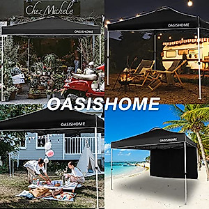 OASISHOME Pop-up Gazebo Instant Portable Canopy Tent 10'x10', with 1 Sidewall, Wheeled Bag, for Outdoor/Beach Parties and Trade Shows (10FTx10FT, Black)