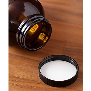 JUVITUS 17 oz Amber Wide Mouth Glass Packer Bottle with Black Ribbed Lid (2 pack)