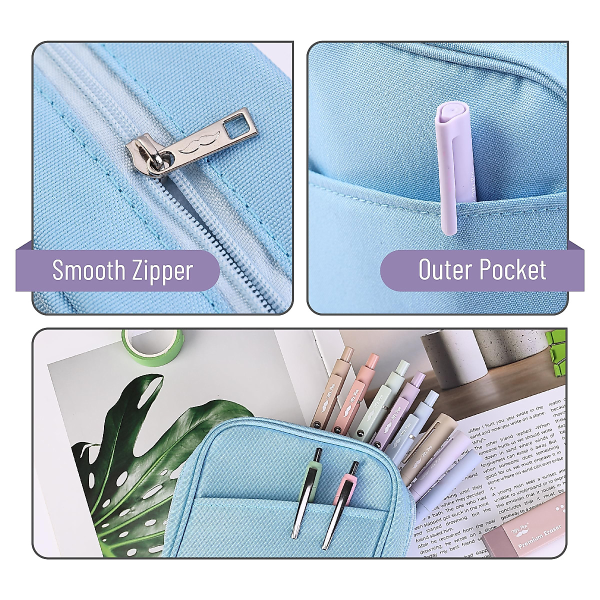 Mr. Pen- Large Capacity Pencil Case, Blue, Standing Pencil Pouch, Pencil Bag, Pen Case, Pen Pouch, Pen Bag, Pencil Pouches, Pencil Bags, Cute Pencil Case Pouch, School Pencil Case Cute