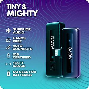 Movo Wireless Mini DI Wireless Mini iPhone Microphone for Video Recording - iPhone Lavalier Mic for Vlogging, Content Creation, Podcasting, YouTube, Tiktok - Wireless iPhone Microphone
