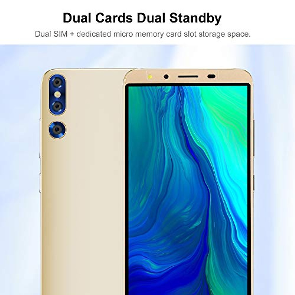Unlocked Android Smartphone, 5.72in HD Full Screen 512MB ROM 4GB RAM Ultra Thin Mobile Phone Dual SIM Face Unlock Cellphone for Android OS 4.4, 2MP Rear Camera 1800mah Battery 3G Unlocked Cell Phone