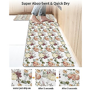 Harvest Pumpkins Bath Mat for Tub,Non Slip Bathroom Floor Runner Rug Quick Dry & Absorbent Diatomaceous Earth Shower Sink Kitchen Washable Doormat,Fall Autumn Thanksgiving Maple Leaves 16x24+16x47