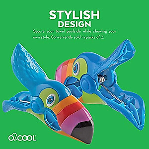 O2COOL Bocaclips - Beach Towel Clips For Beach Chairs, Patio And Pool Accessories - (Toucan) 2 Count