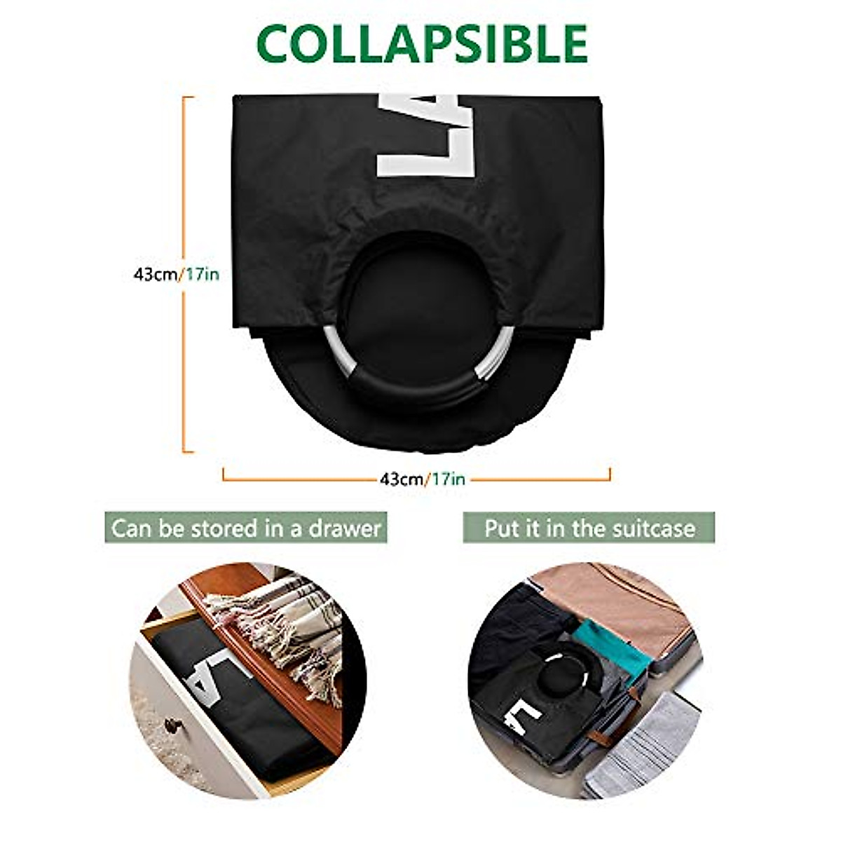 IHOMAGIC Portable Laundry Hamper, Laundry Basket with Aluminum Handle, 120L XL Foldable Washing Bin, Oxford Fabric Laundry Bag Oversize Storage Bin for Kids Toys, Blankets (XL, Black)