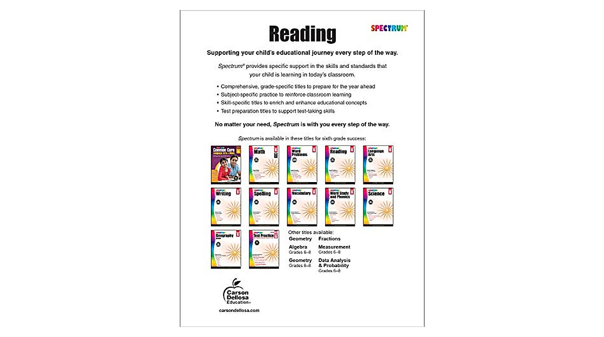 Improve Reading Skills with Spectrum Grade 6 Workbook