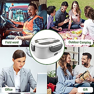 Electric Lunch Box Food Heater, Yokgrass 2-Compartment Fast Heating Adults Food Warmer for Car Truck and Home, Protable, Leak Proof, with 1.5L Stainless Steel Container, Fork, Spoon and Insulation Bag