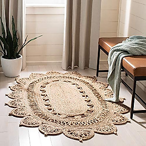SAFAVIEH Natural Fiber Round Collection 4' x 6' Oval Natural NFB251A Handmade Boho Country Charm Jute Area Rug