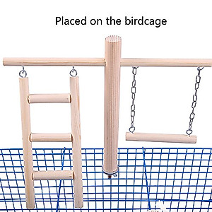 QBLEEV Parakeet Perches Outside Cage, Bird Swing Conure Toys Table Cage Top Play Stand Parrot Climbing Ladder Rope Perches Stands Chewing Wood Play Gyms Playground for Cockatiel Lovebirds Finches