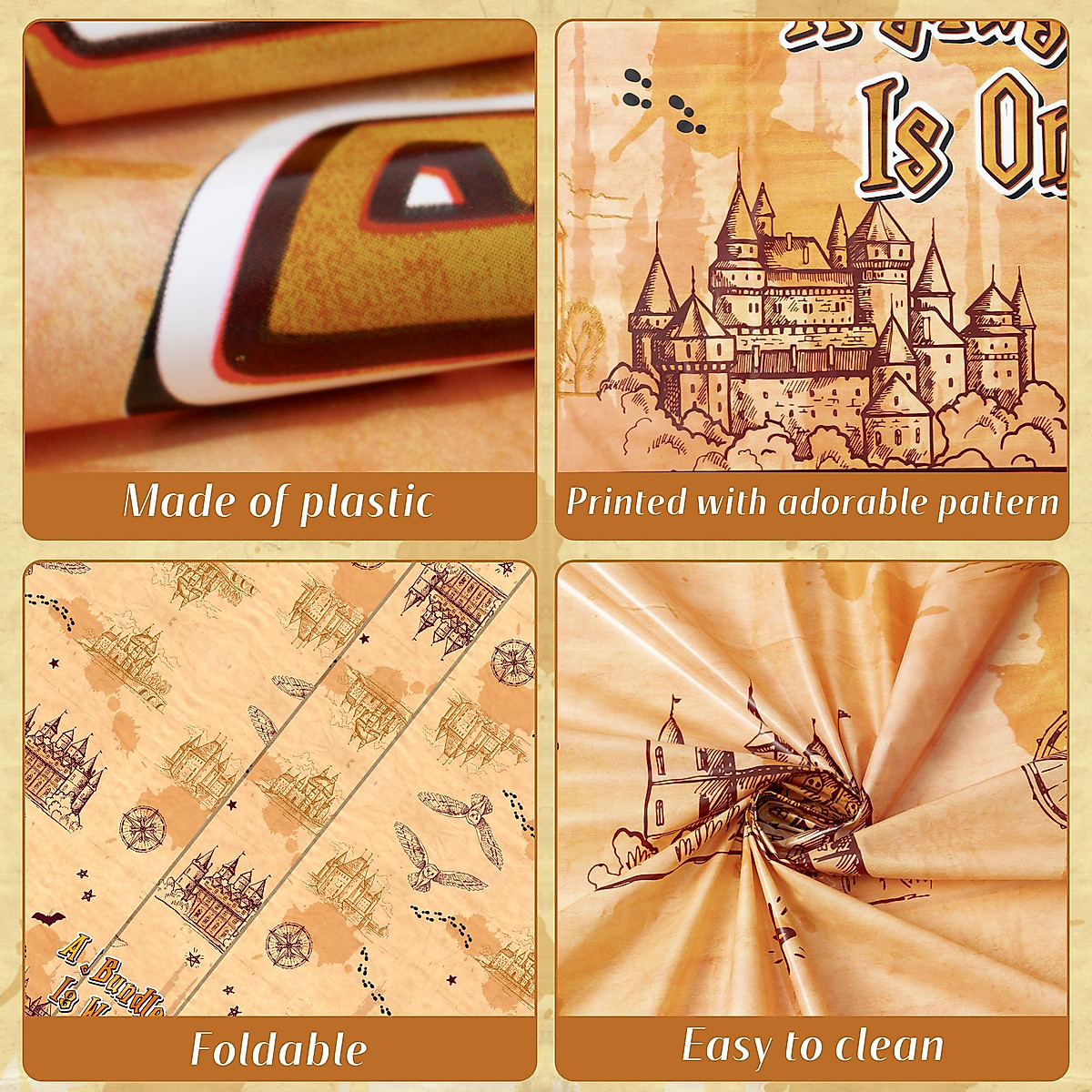 Z1juce Wizard Baby Shower Tablecloths - 3PCS Wizard Theme Waterproof Rectangle Table Covers for Birthday Party Halloween Wizard Party Disposable Plastic Table Cloth Decorations, 54 x 108 Inch