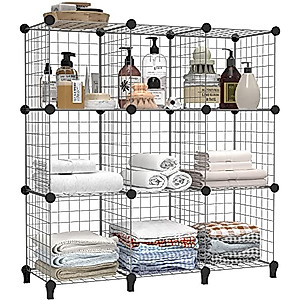 SIMPDIY Storage Rack with Metal Storage Mesh 9 Cubes Bookshelf 37x12.5x49INCH Large Capacity Gray Simple Storage Shelves