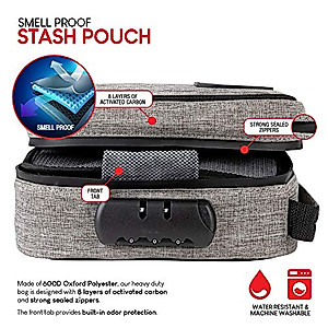 Smell Proof Storage Pouch - Polyester Odor Resistant Container with Easy Grip Handle - Portable Storage Bag with Padded Lock - 3 Digit Combination Lock - Grey