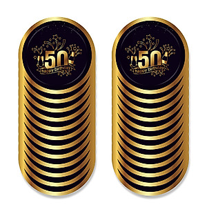 24 Pcs 7" 50th Birthday Paper Plates 50th Birthday Black Gold Party Supplies Disposable Paper Dessert Plates for Men Women Anniversary Birthday Party Decorations