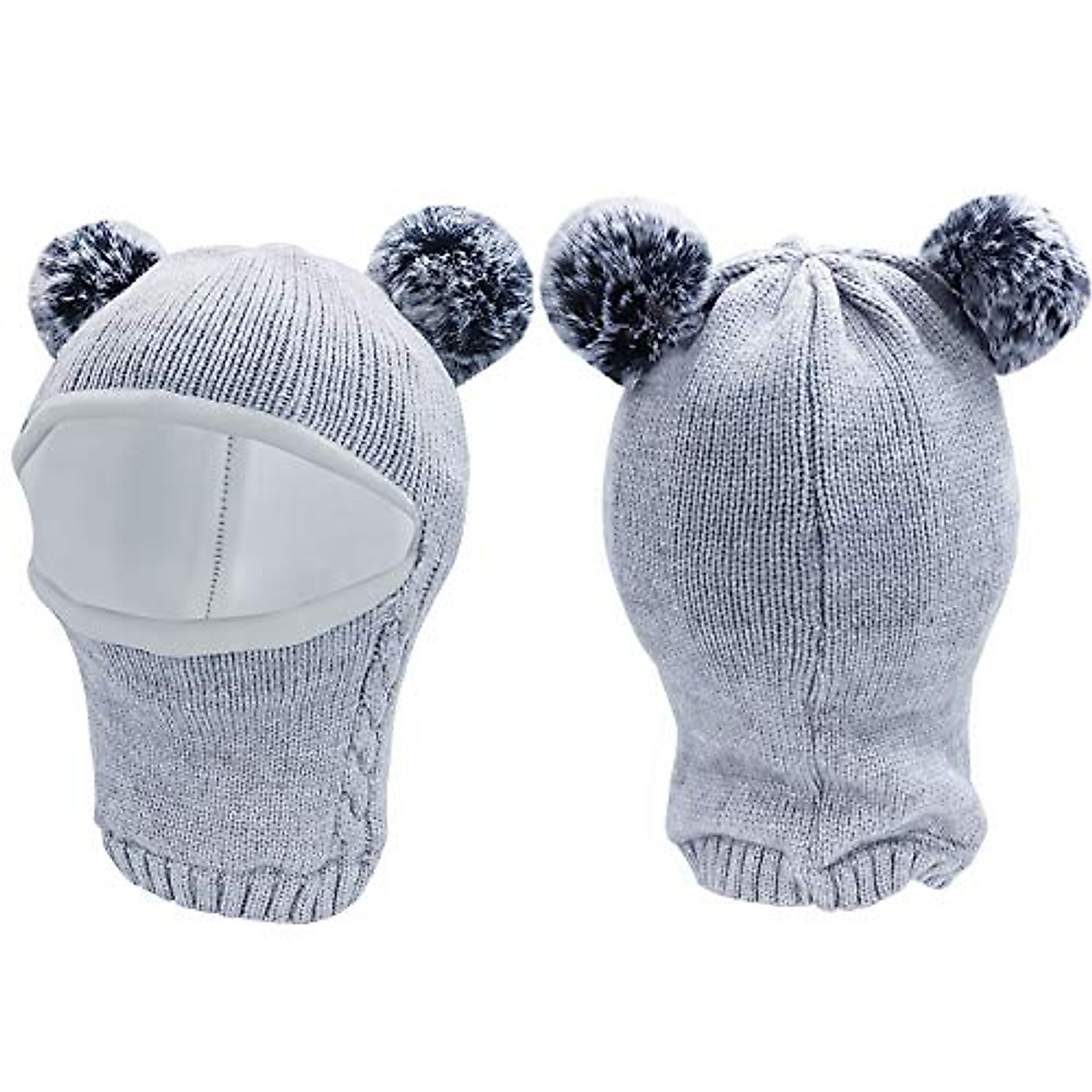 Bienvenu Baby Boy Girl Winter Hat, Kids Earflap Hat with Scarf, Toddler Fleece Beanie Cap Balaclava, Gray
