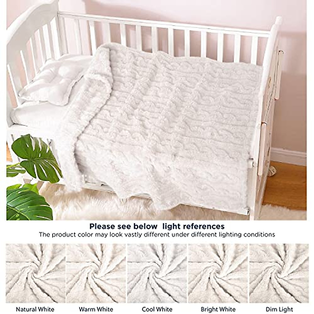 HOMRITAR Baby Blanket for Boys or Girls 3D Fluffy Fuzzy Blanket for Baby, Soft Warm Cozy Flannel Fleece Warm Blanket, Infant or Newborn Receiving Blanket 330GSM (30 x 40 Inch, Cream)