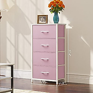 YITAHOME Dresser with 4 Drawers - Storage Tower Unit, Fabric Dresser for Bedroom, Living Room, Closets & Nursery - Sturdy Steel Frame, Wooden Top & Easy Pull Fabric Bins, Pink