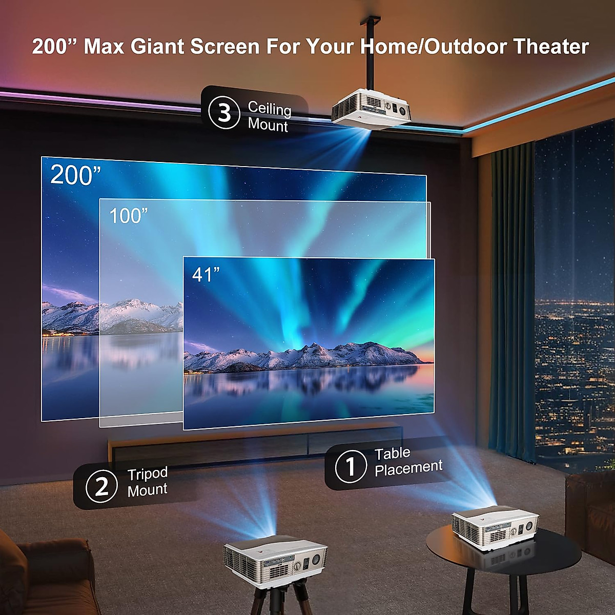 Full HD 1080P Smart Projector with Wifi Bluetooth, 9000Lumens LED Halloween Movie Projectors for Outdoor Use Home Theater Wireless Cast for Android iOS Phone Gaming Projector