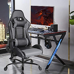 Office Chair Ergonomic Gaming Chair Computer Desk Chair Reclining Video Game Chair High Back PU Leather Executive Swivel Chair with Adjustable Armrests, Headrest and Lumbar Support
