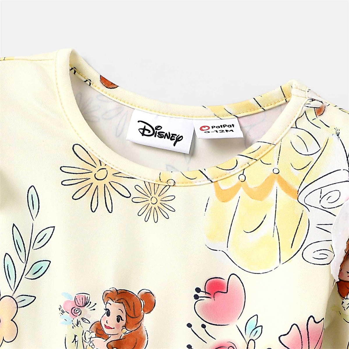 Disney Princess Dresses for Baby Girls Floral Ruffled Long-Sleeve Playwear Dress, Yellow, 6-9 Months