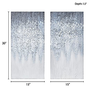 Madison Park Wall Art Living Room Décor - Abstract Glitter Embelished Canvas Home Accent Modern Dining Bathroom Decoration, Ready to Hang Painting for Bedroom, 15"x 30", Winter Glaze 2 Piece