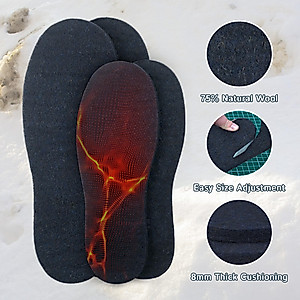 The Felt Store 8mm Long-Lasting Wool Felt Insoles for Men and Women, Warm Wool Boot Insoles for Winter, Adjustable Wool Insoles, 2 Pair - Size 10