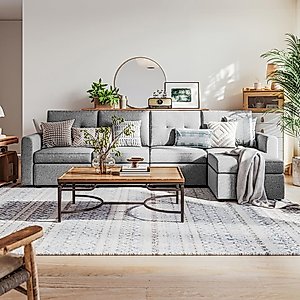 LINSY HOME Rubik III Modular Sofa Sectional Couch with Storage Ottoman, Convertible L Shaped Couch, 5 Seat Sleeper Sofa for Living Room, Apartment, Lounge, Light Grey