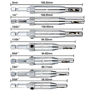 8 pcs Center Drill Bit Set, AFUNTA Self Centering Hinge Tapper Core Hole Puncher Woodworking Tools for Cabinet Door 5/64'' 7/64'' 9/64'' 11/64'' 13/64'' 5mm 1/4''