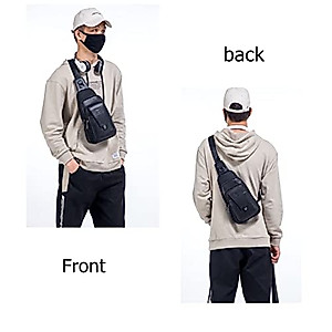 BULLCAPTAIN Genuine Leather Men Sling Crossbody Bag Backpack Outdoor Hiking Travel Chest Bag Daypack (Black)