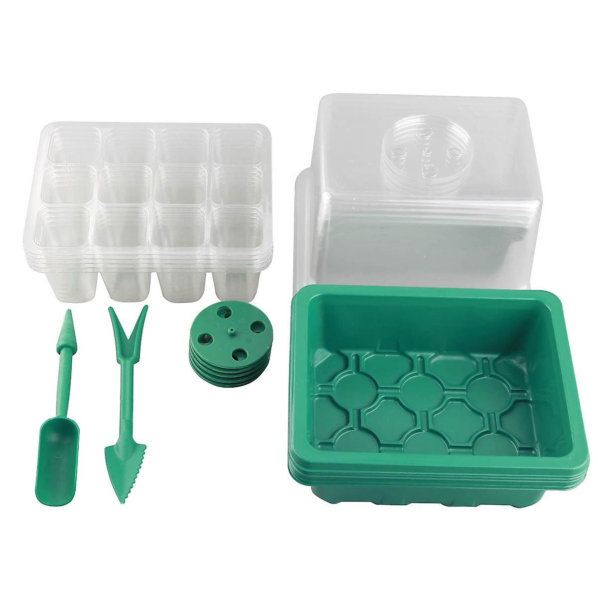 UNCLE.XIA 5 Pack Seed Trays Seedling Starter Tray Humidity Adjustable Plant Starting Kit with Dome and Base Greenhouse Grow Set Mini Propagator for Seeds Growing (60 Cells)