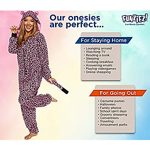 Funziez! Womens Slim Fit Leopard One Piece Animal Costume - Comfortable Jumpsuit (Pink, Medium)