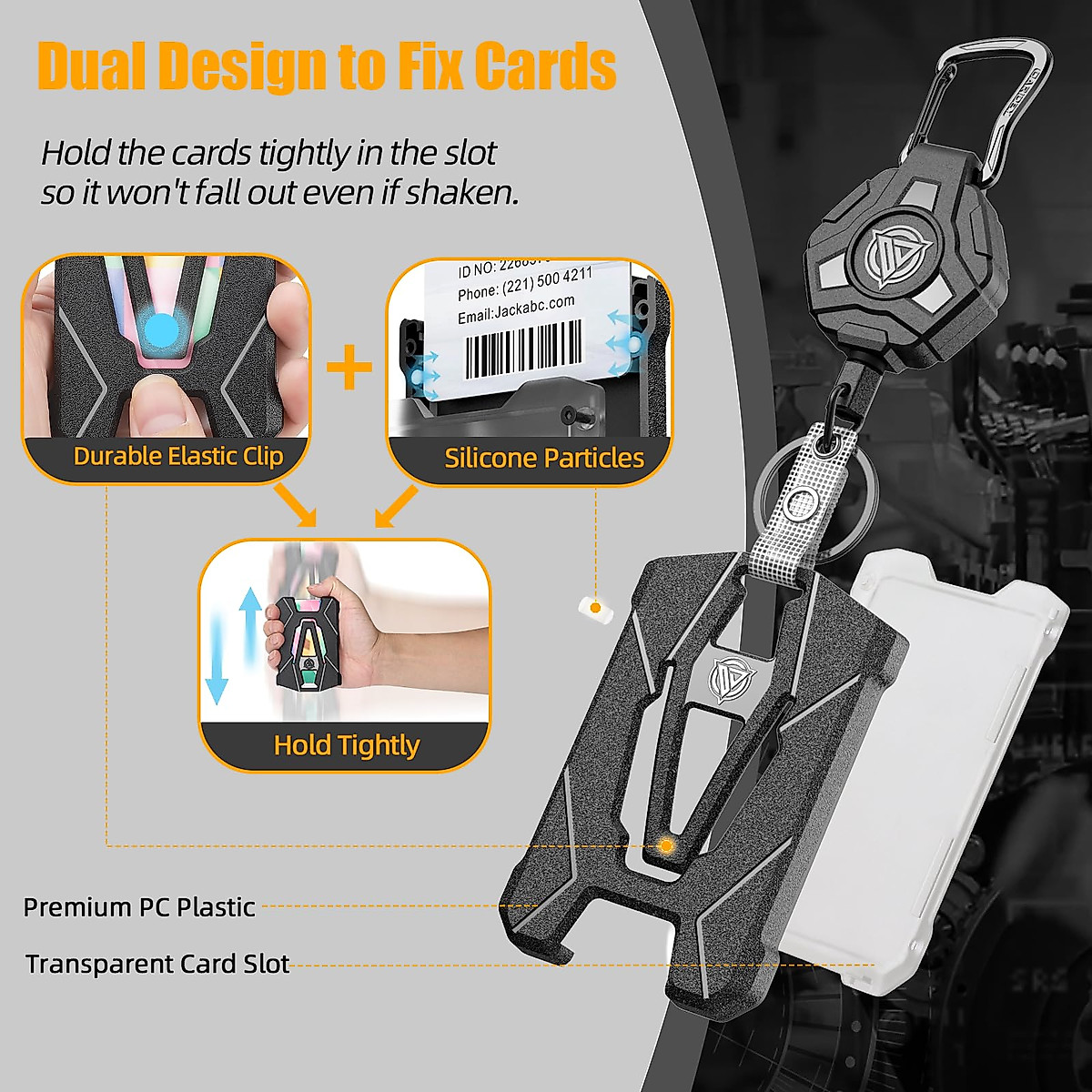 Oaridey Retractable Badge Holders, Heavy Duty Retractable Keychain with Tactical ID Card Holder (Holds 6 Cards) - 31.5” Retractable Badge Reel Key Chain