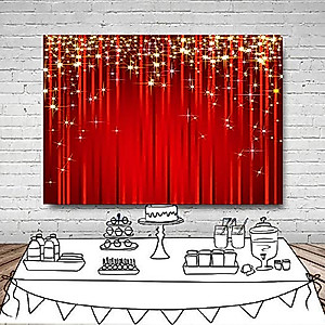 Sensfun 7x5ft Gold Starry Red Photography Backdrop Glitter Golden Star Stripes Background Red Christmas Backdrops for Wedding Birthday Xmas Party Banner Children Portrait Photo Studio Wall Decorations