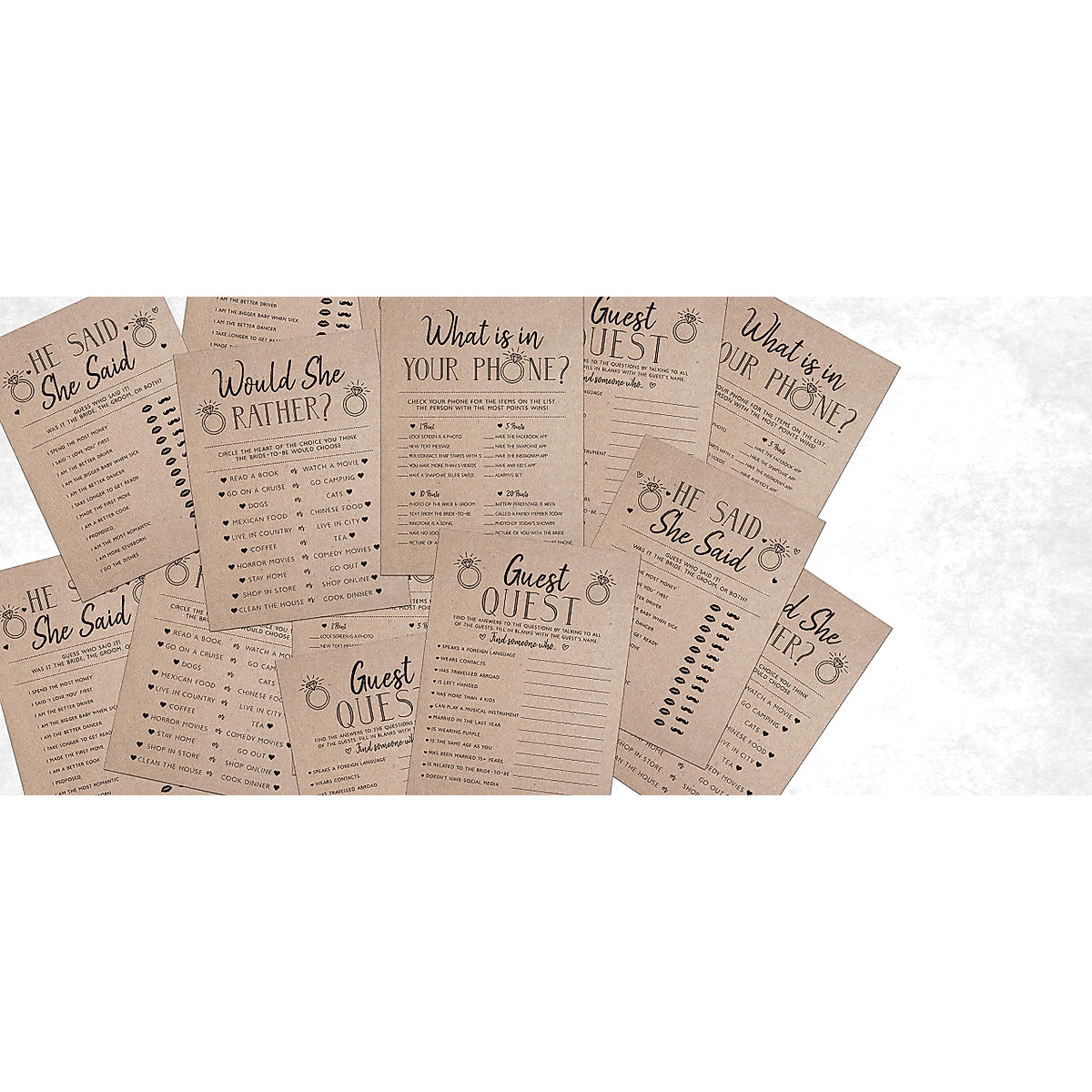 Your Main Event Prints Bridal Shower Games, Fun Activities, Kraft Minimalist Style - Guest Quest, He Said She Said, What's in Your Phone and Would She Rather