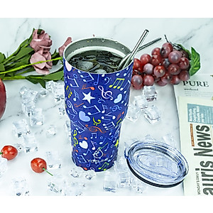 yoelike Music Note 30 oz tumbler with lid and straw, Stainless Steel, Vacuum Insulated Iced Coffee Tumbler Cup, Leak-Proof Travel Mug, Gift Box For Teacher Dad Mon Women Men Friend