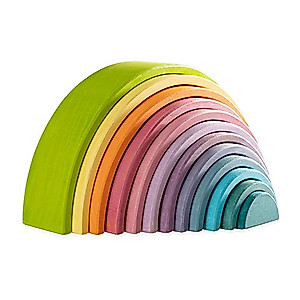 MERRYHEART Wooden Rainbow Stacking Toy, 12 Piece Wooden Rainbow Stacker, Extra Large Rainbow Stacking Toy, Nesting Puzzle Building Blocks Educational Toys for Kids Toddlers