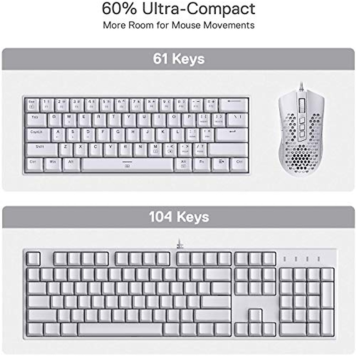 Redragon K630 Dragonborn 60% Wired RGB Gaming Keyboard, 61 Keys Compact Mechanical Keyboard with Tactile Brown Switch, Pro Driver Support, White