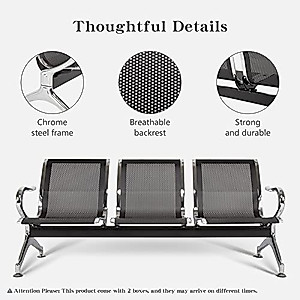 Elesuli 3 Seats Reception Waiting Room Chair Guest Chairs Bench for Hospital Offices Salon Barber Black