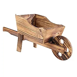 Yardwe Garden Plant Planter Wooden Wagon Planter Wheelbarrow Decoration for Indoor Outdoor - 45x19x20cm