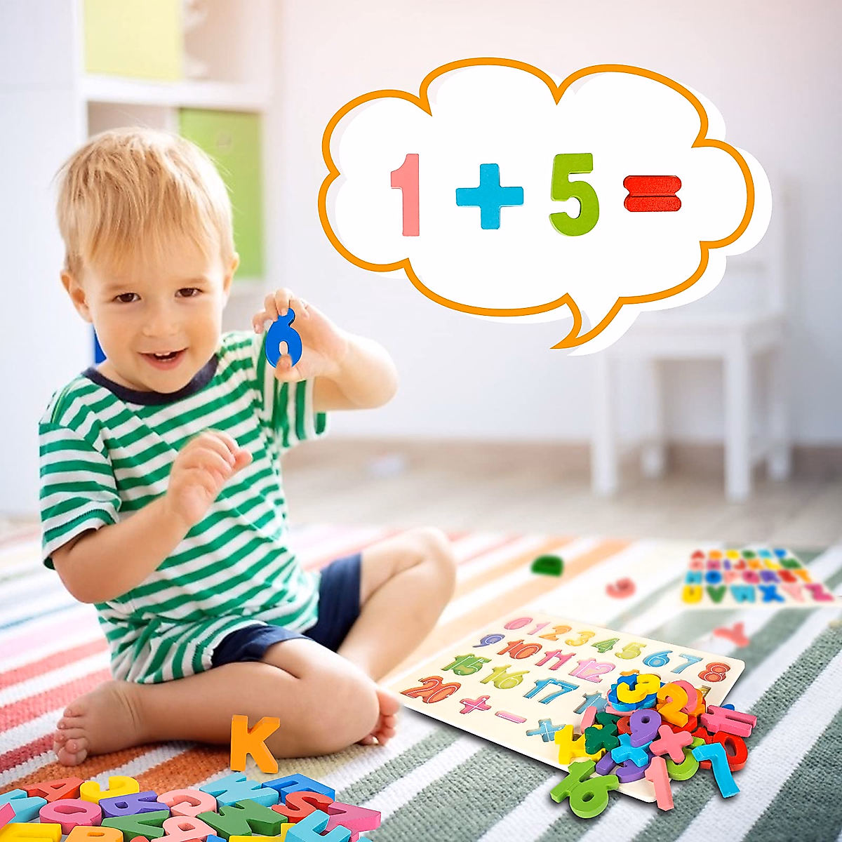 Attmu Wooden Puzzles for Toddlers, Alphabet Puzzle and Number Puzzle, 2 in 1 Preschool Educational Learning Toys with Chunky Wood ABC Puzzle Board, for Girls Boys Kindergarten Set of 2